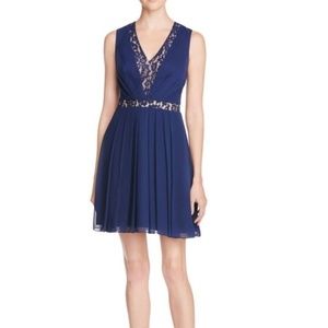 Aqua | Dresses | Aqua Lace Chiffon Navy Pleated Lace Chiffon Dress ...